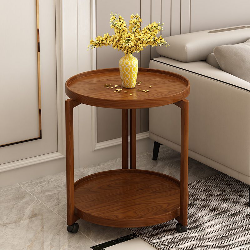 2 Layer Round Coffee Table with Wheels-Wooden Decor Items - FRONT RUNNER